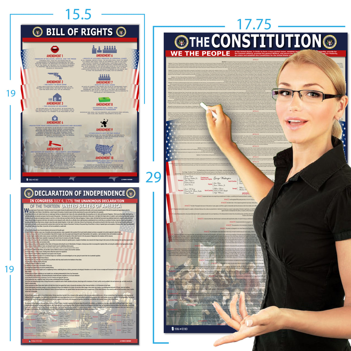 Posters of US Constitution, Declaration of Independence and Bill of ...