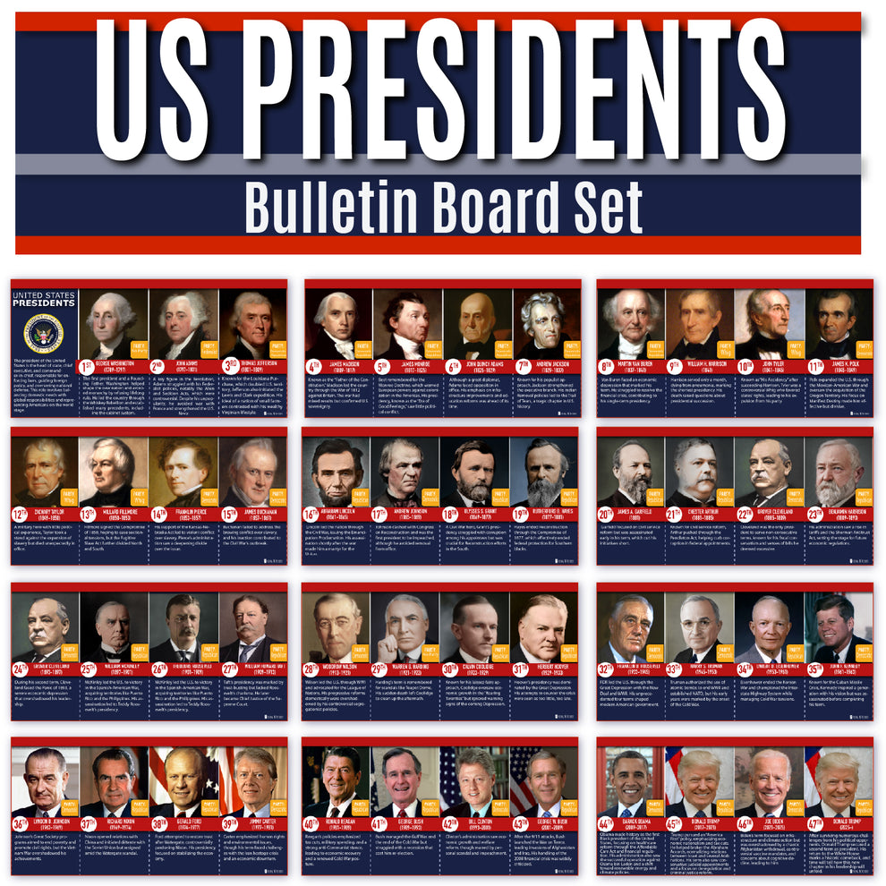 Presidents of the USA Bulletin board set 12 posters LAMINATED NEW TRUM ...