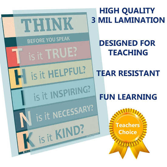 Motivational Think Before You Speak Chart Laminated Classroom Poster ...